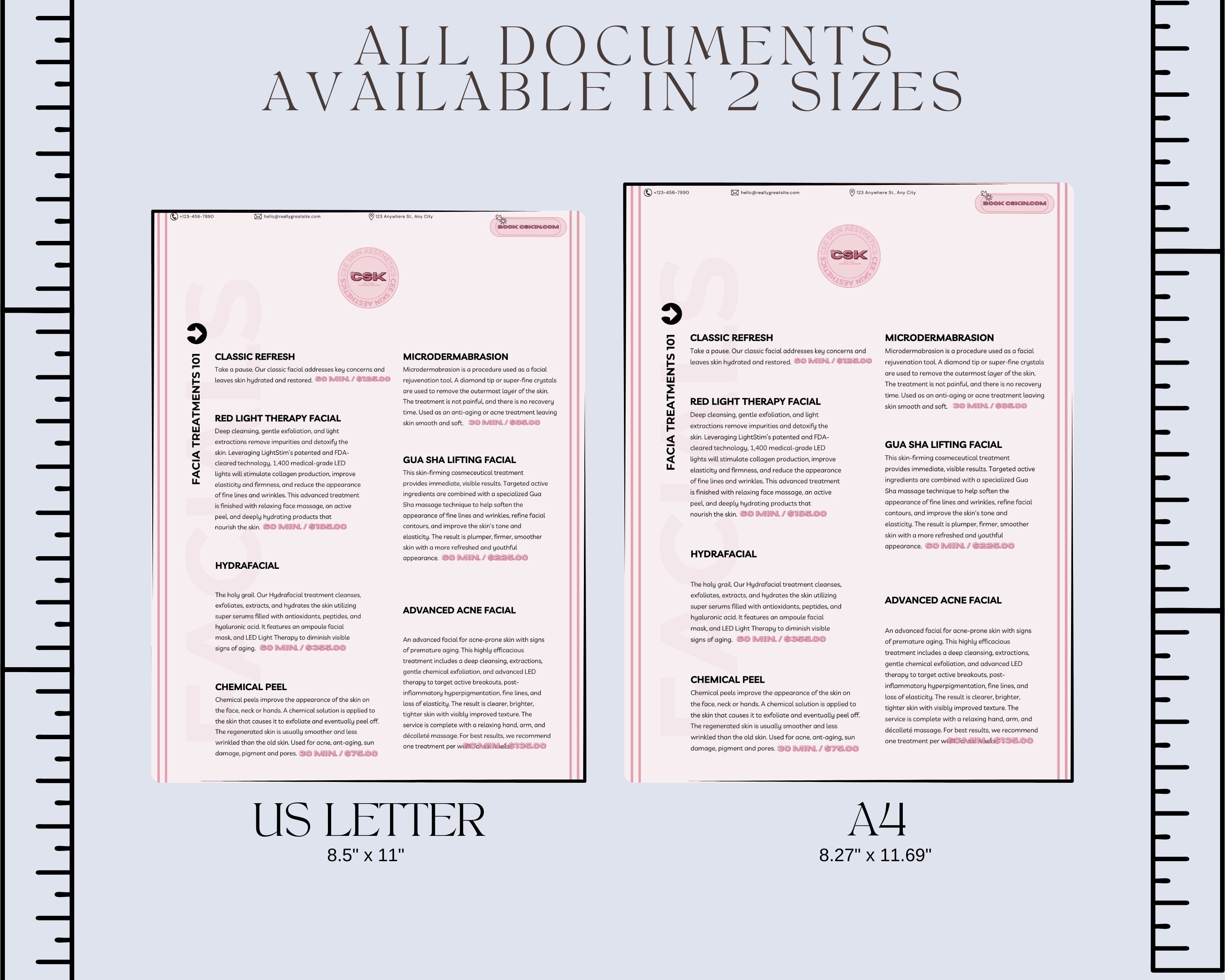 Custom Esthetician Price List Design Templates, Facial Treatment Menu ...