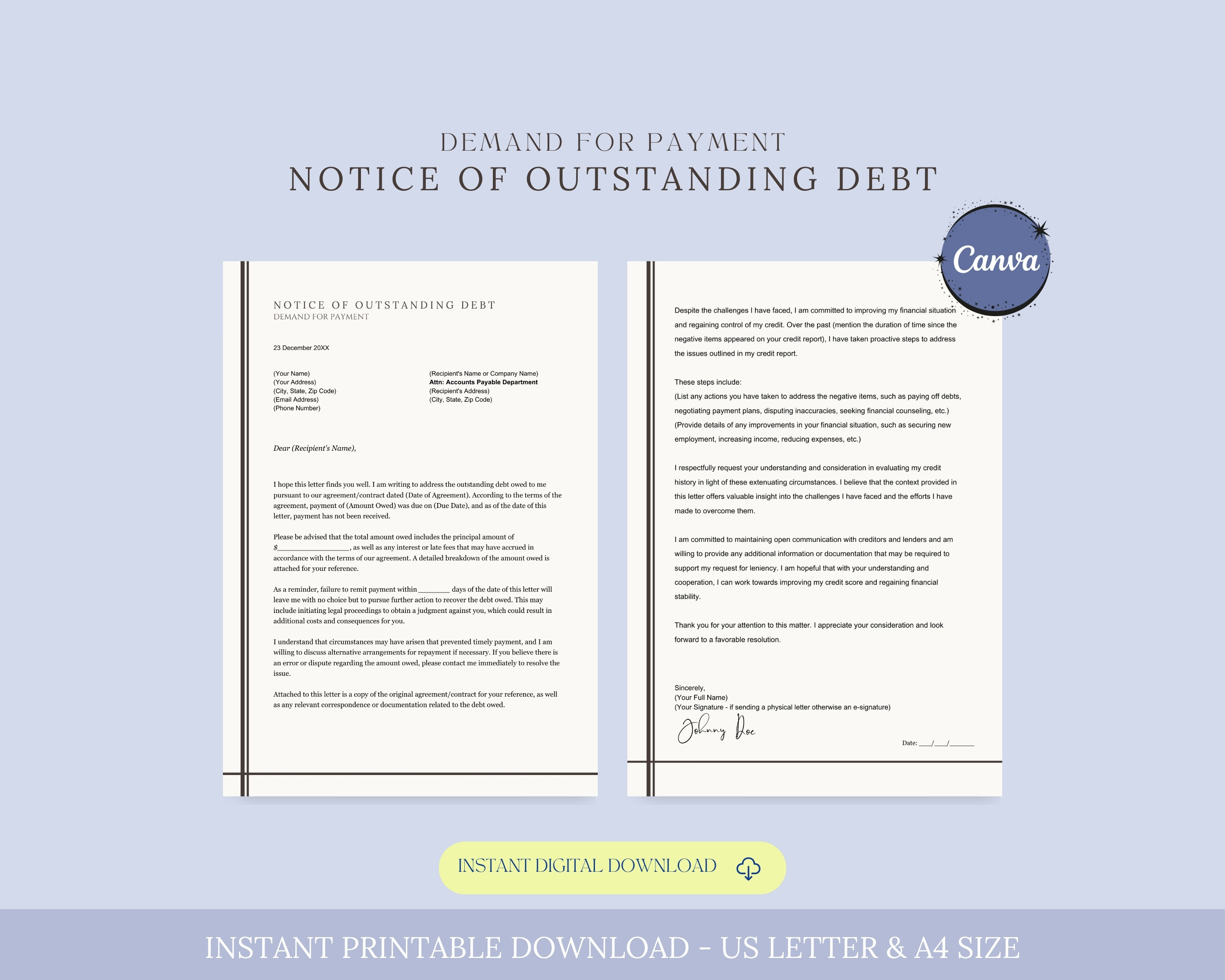 Demand for Payment Letter, Notice of Outstanding Debt, Payment Demand ...