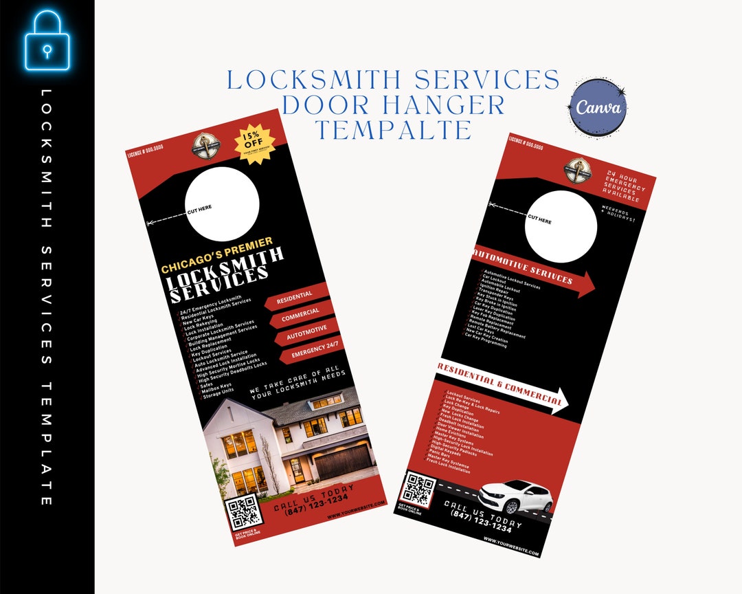 Locksmith Service Door Hanger,editable Canva Template Door Hanger Flyer ...