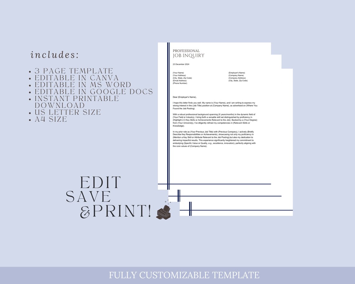 Professional Job Inquiry Letter Template, Job Inquiry Letter, Job ...