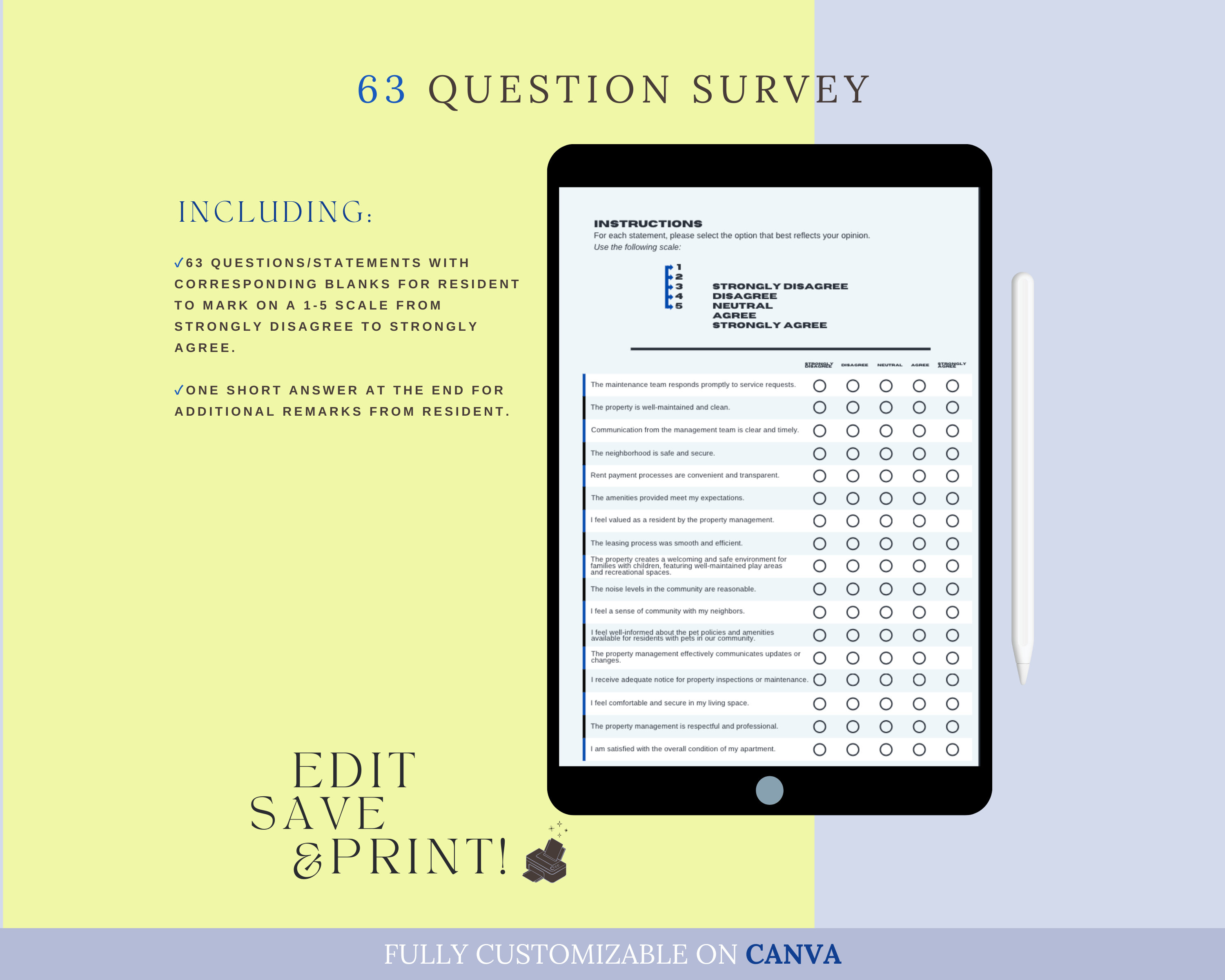 Resident Satisfaction Survey, Tenant Survey, Tenant Intake Form, Tenant Questionnaire, Tenancy ...