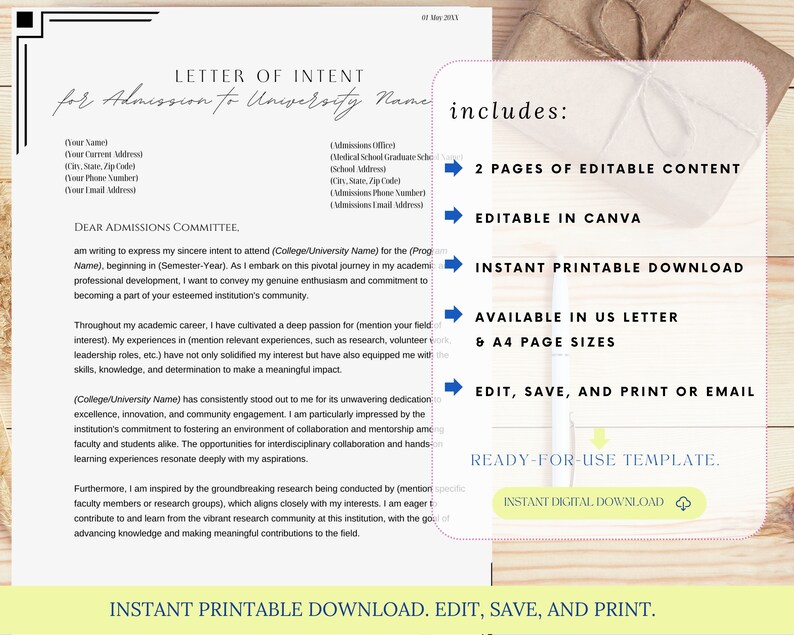 Letter of Intent for Admission to University/college Template,college ...