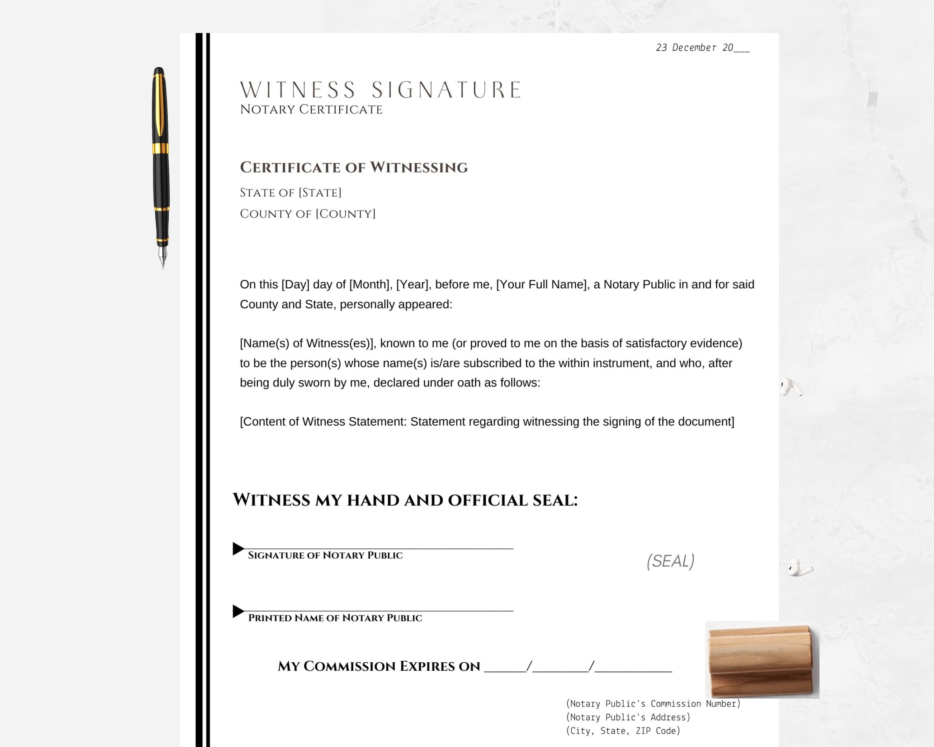 Witness Signature Notary Certificate, Notarial Certificate, Notary ...