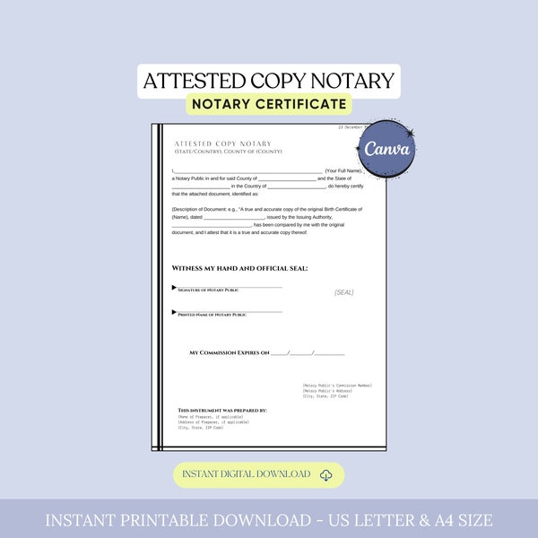 Notarial Certificates - Etsy
