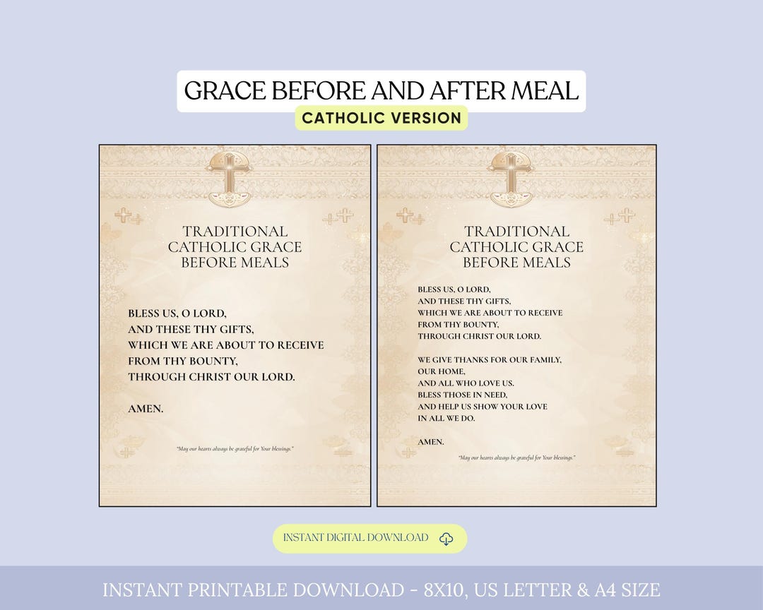 Catholic Meal Blessings Printable, Grace Before & After Meals, Daily ...