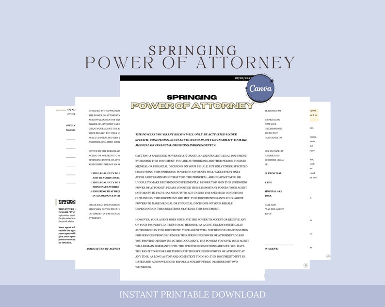 Springing Power of Attorney, Conditional POA, Health-triggered POA ...