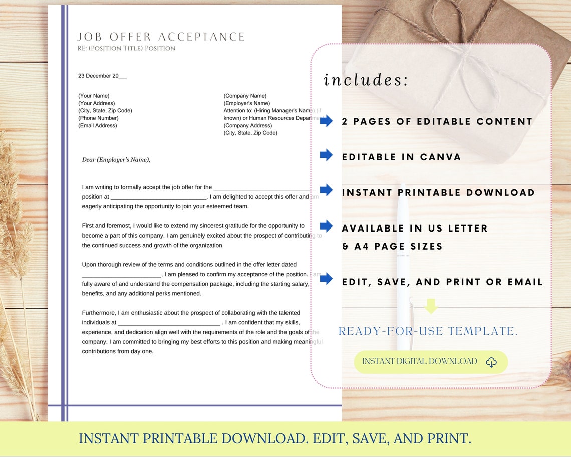 Acceptance of Job Offer Letter, General Job Offer Acceptance ...