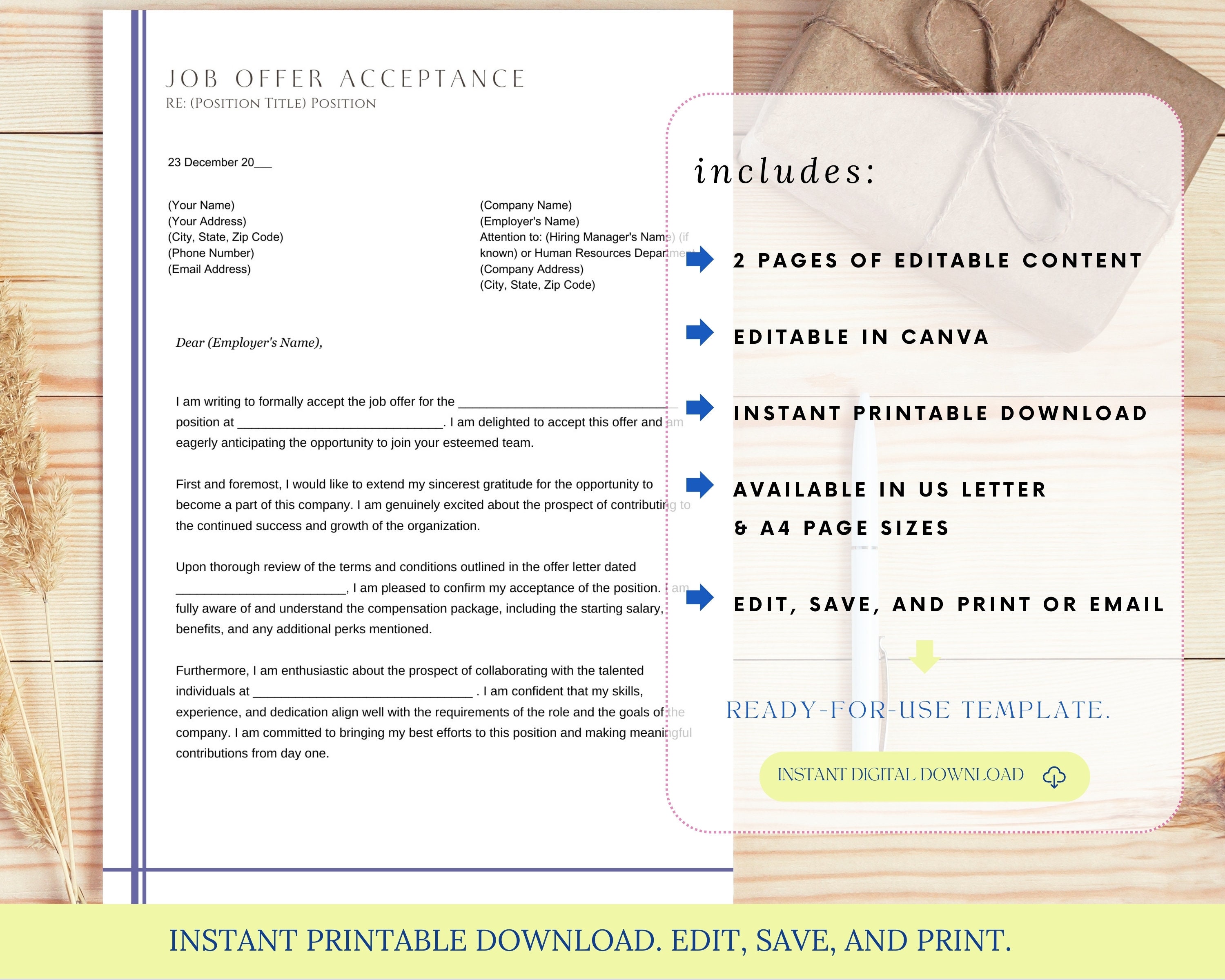 Acceptance of Job Offer Letter, General Job Offer Acceptance ...