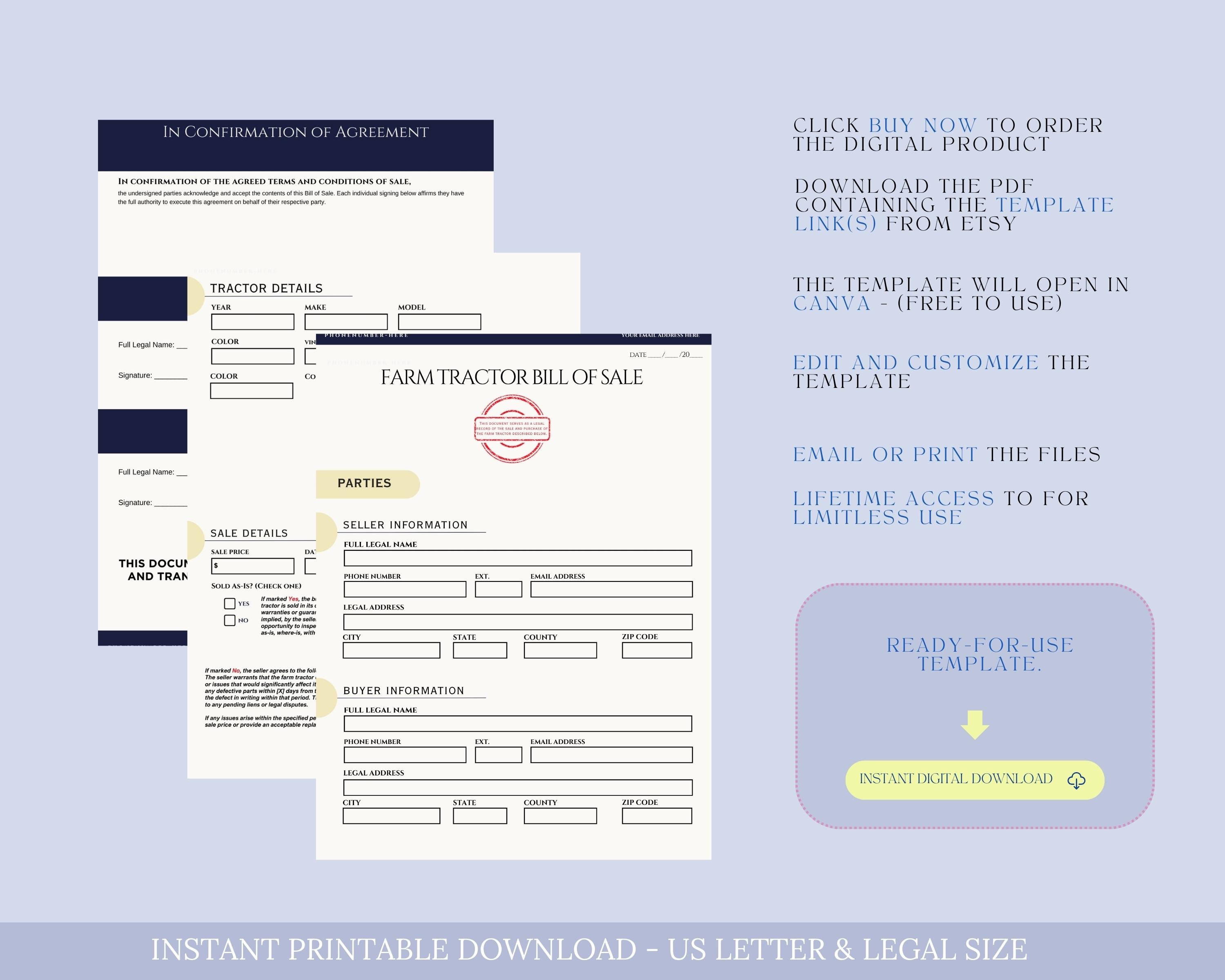 Editable Farm Tractor Bill of Sale Template, Editable Bill of Sale ...
