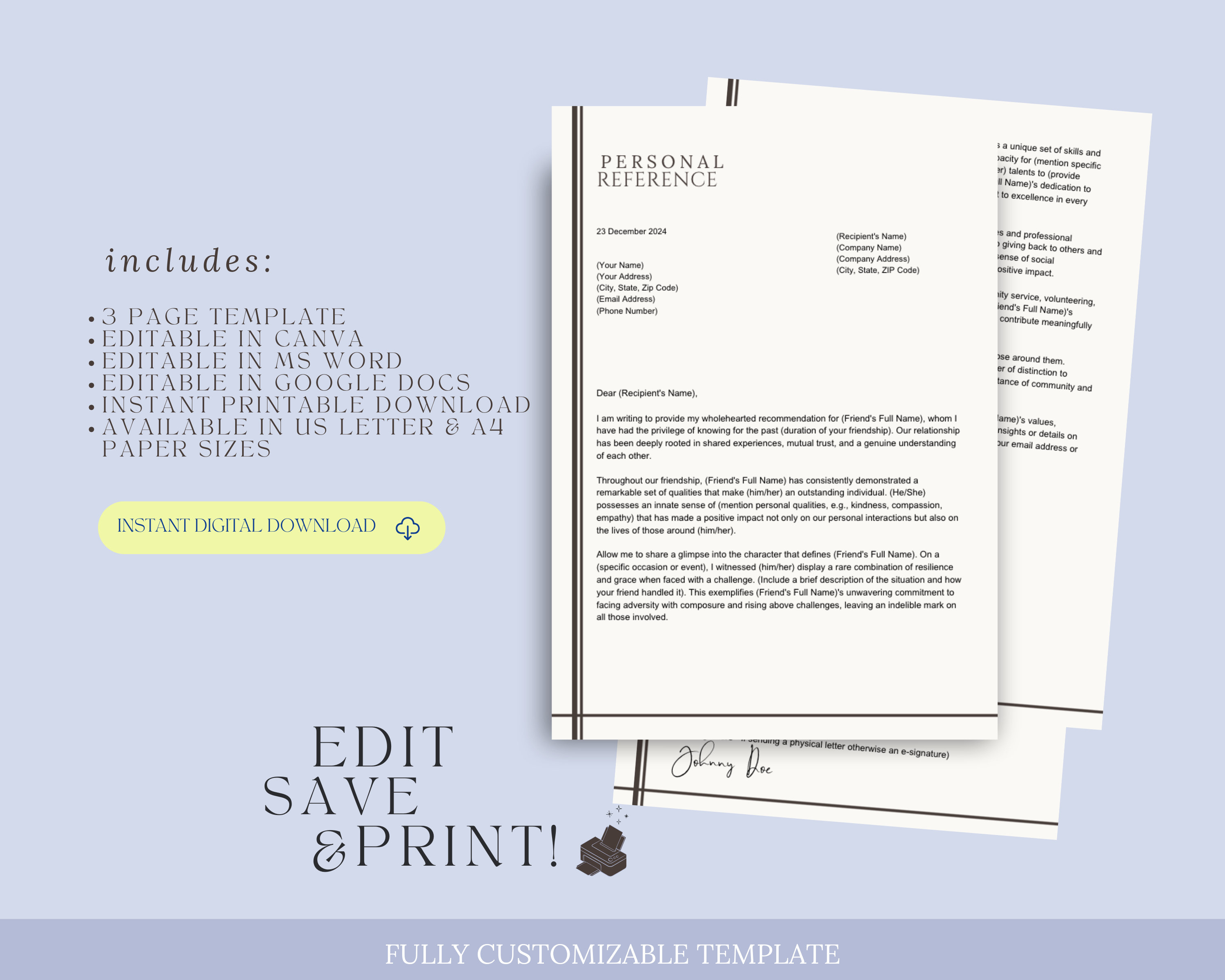 Personal Reference Letter, Professional Letter of Recommendation ...