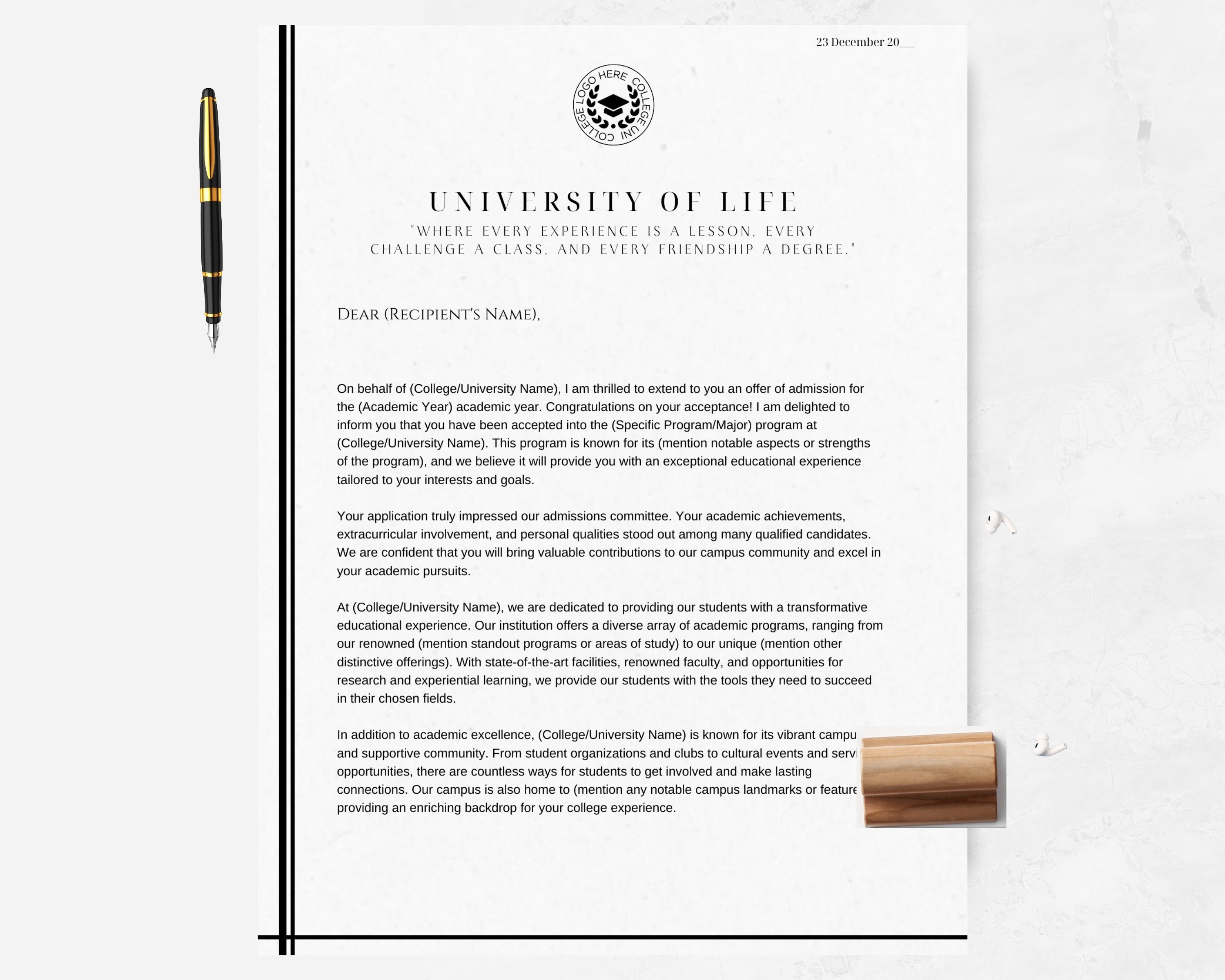 College Acceptance Letter Template, Acceptance Letter, University ...