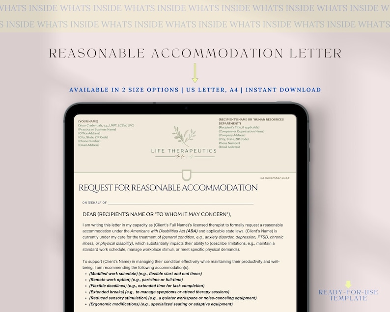 Reasonable Accommodation Letter for Therapy Office and Counselors ...