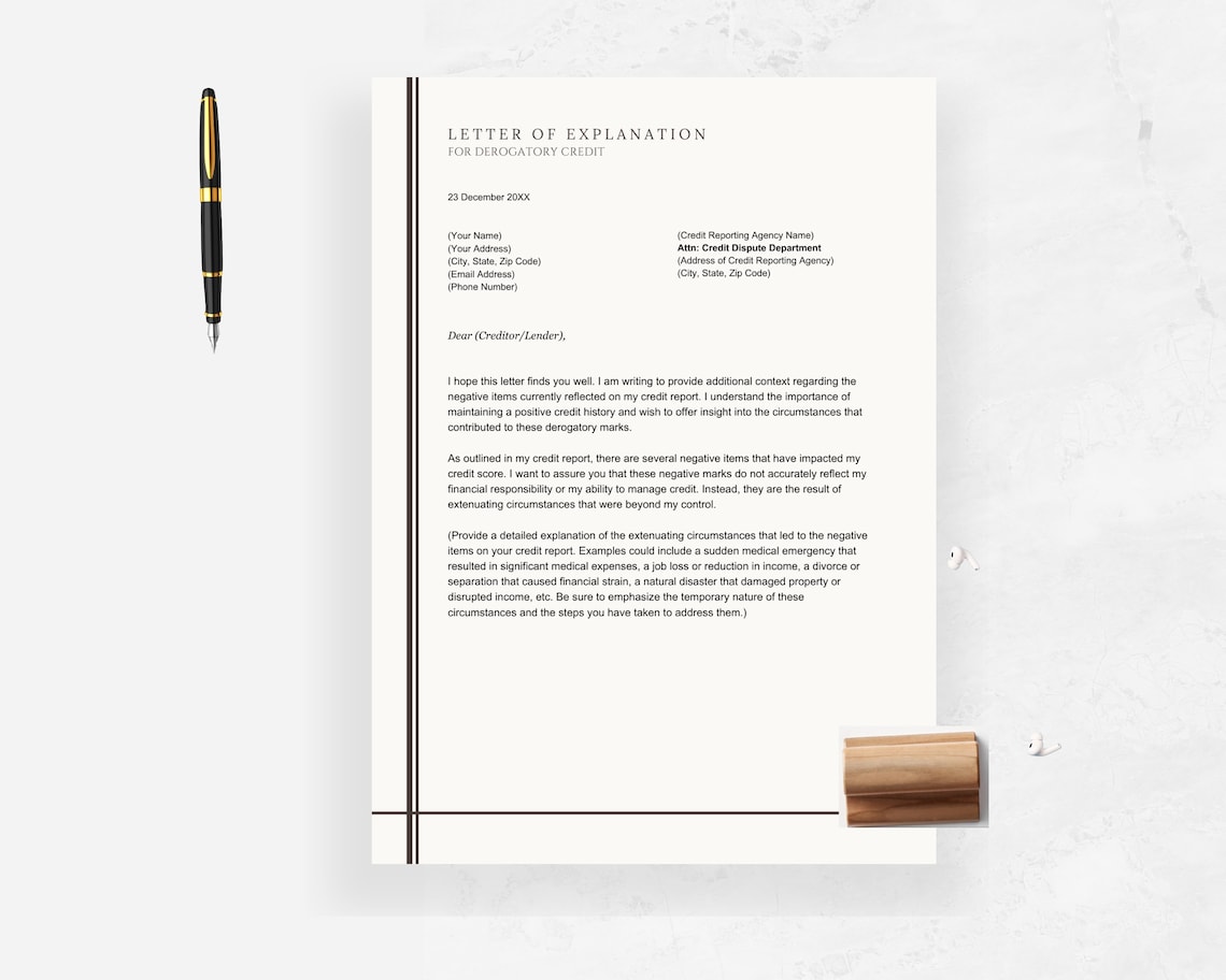 Letter of Explanation for Derogatory Credit Letter Template, Credit ...