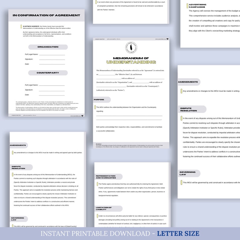 MOU, Memorandum of Understanding Template, Non-binding Agreement ...