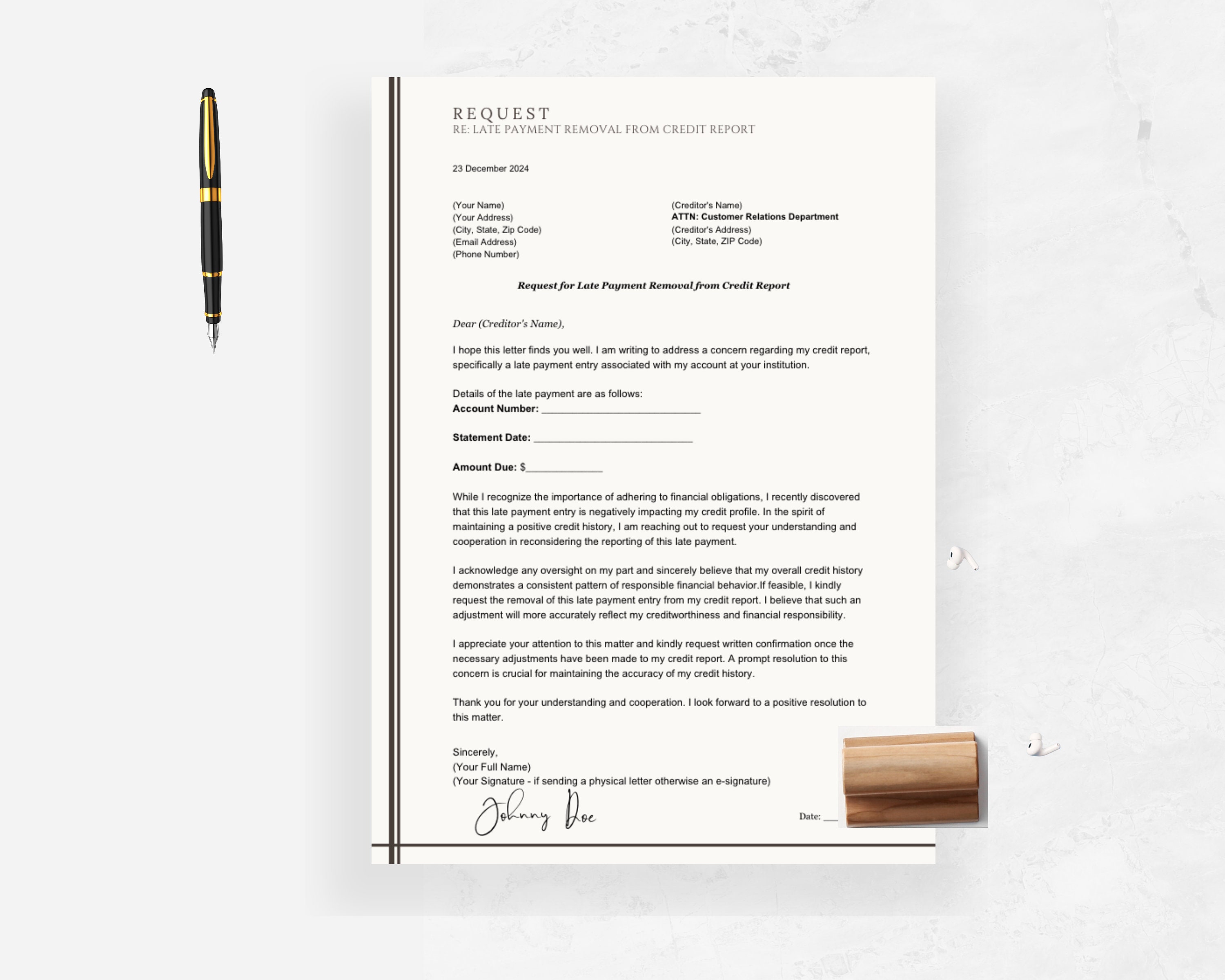 Request for Late Payment Removal From Credit Report Letter Template ...