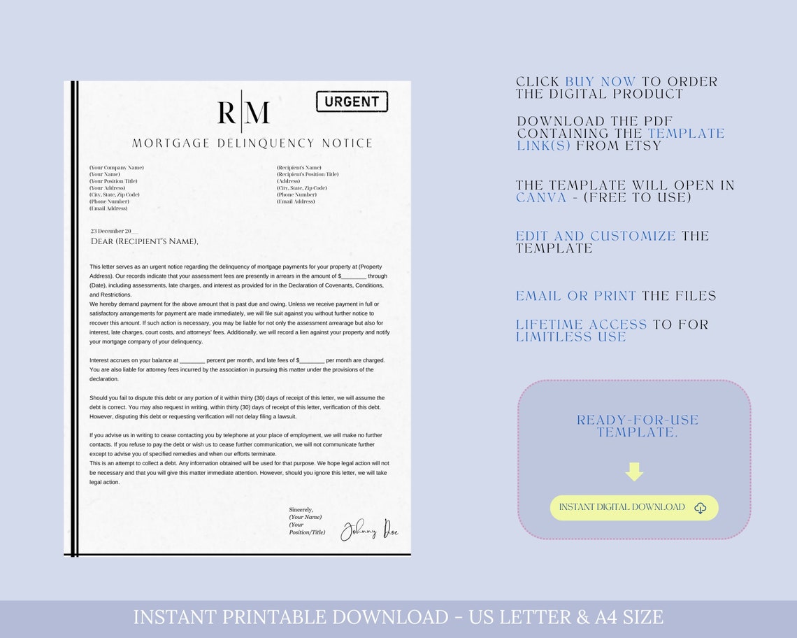 Mortgage Delinquency Notice, Mortgage Payment Reminder, Mortgage Late ...