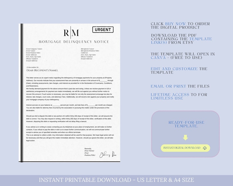 Mortgage Delinquency Notice, Mortgage Payment Reminder, Mortgage Late ...