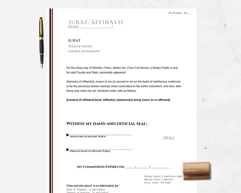 Jurat/affidavit Notary Certificate Letter Template, Notarial Certificate, Notary Public ...