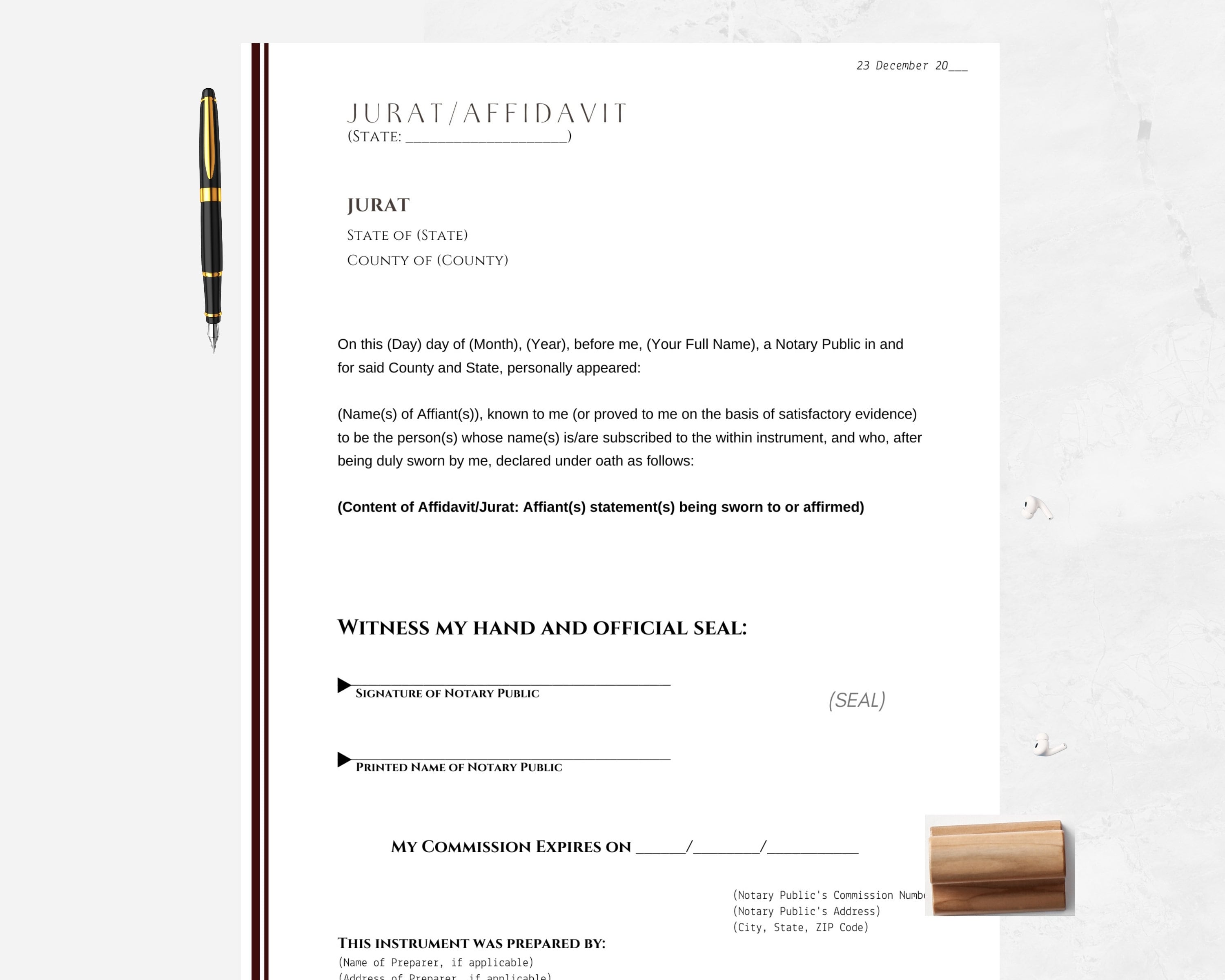 Jurat/affidavit Notary Certificate Letter Template, Notarial ...