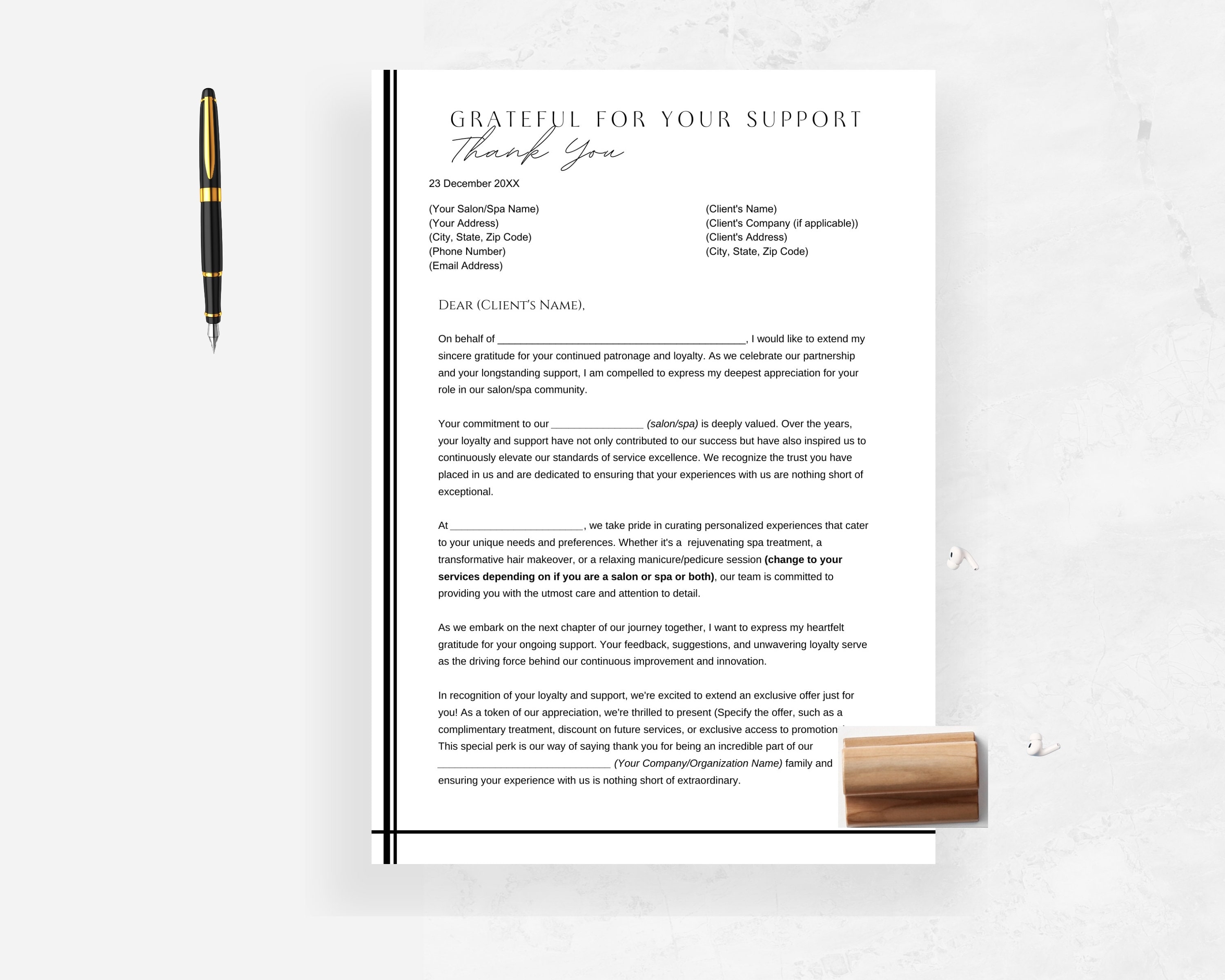 Client Thank You Letter for Salons and Spas Template, Spa Client ...
