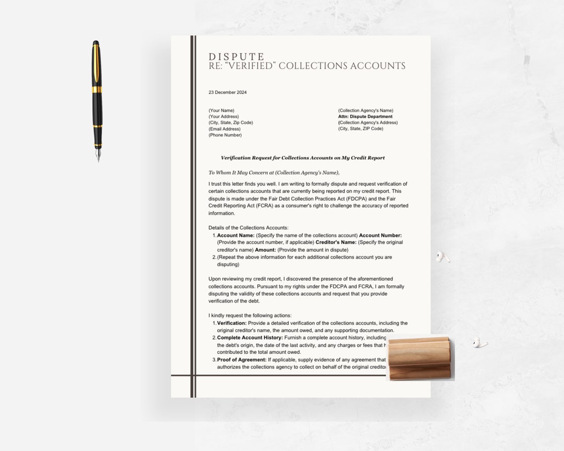 Verified Collections Accounts Letter, Dispute Letters, DIY Credit ...