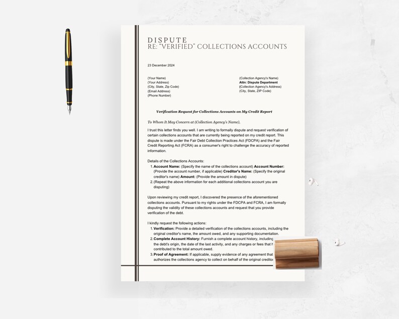 Verified Collections Accounts Letter, Dispute Letters, DIY Credit ...