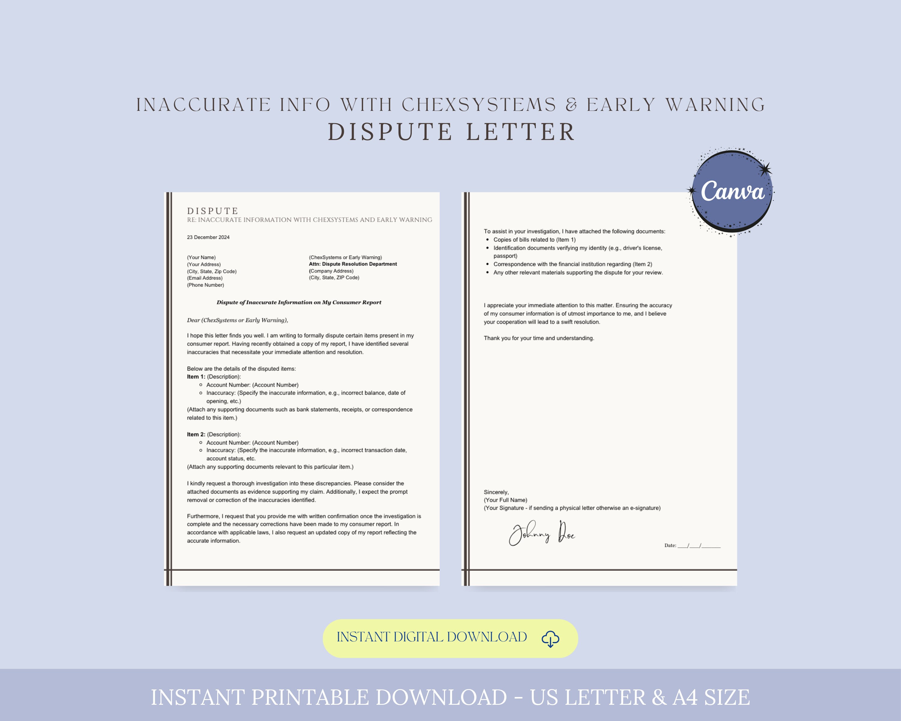 Dispute Letter for Inaccurate Information With Chexsystems and Early ...