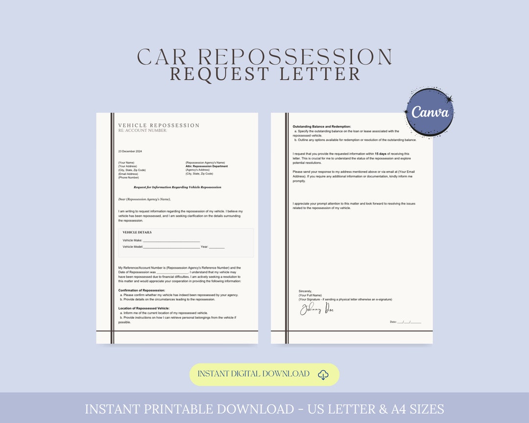 Vehicle Repossession Demand Letter, Vehicle Repossession Request Letter ...
