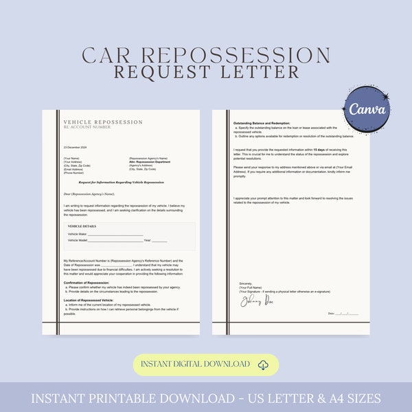Repossession Letter - Etsy