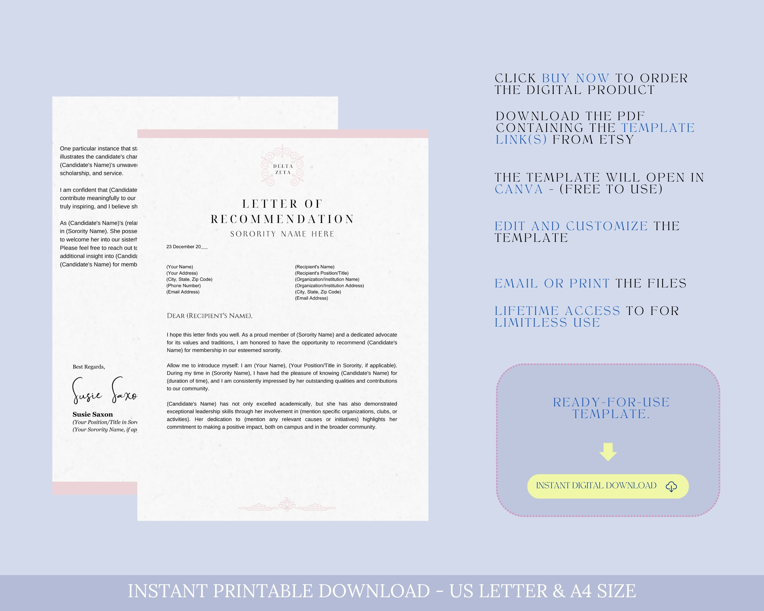 Sorority Letter of Recommendation Template, Greek Life Reference ...