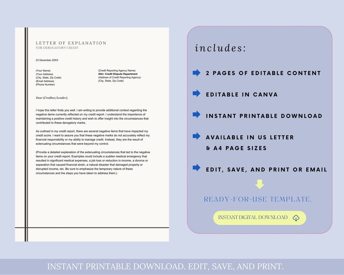 Letter of Explanation for Derogatory Credit Letter Template, Credit ...