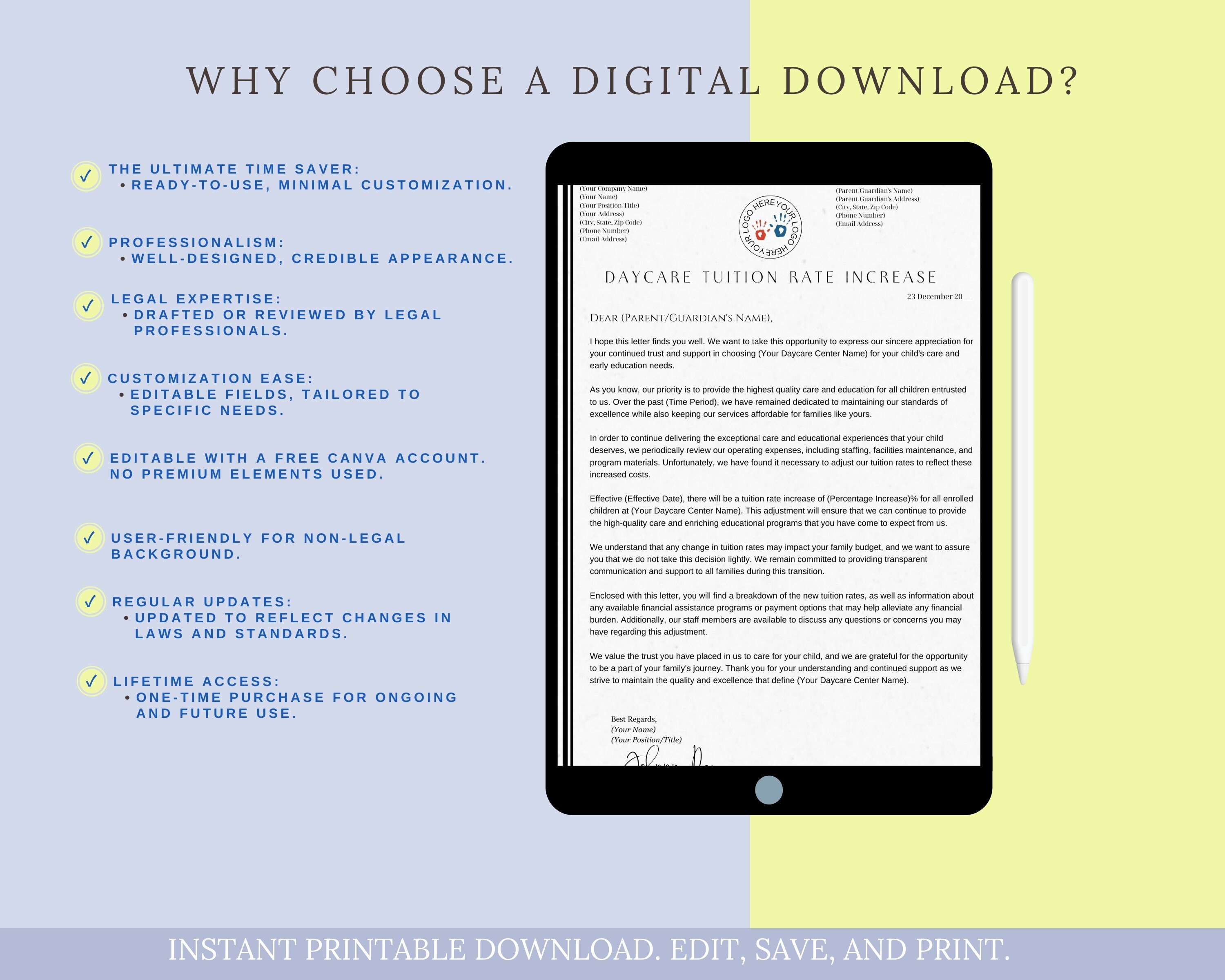 Daycare Tuition Rate Increase Letter Template, Childcare Rate Increase ...