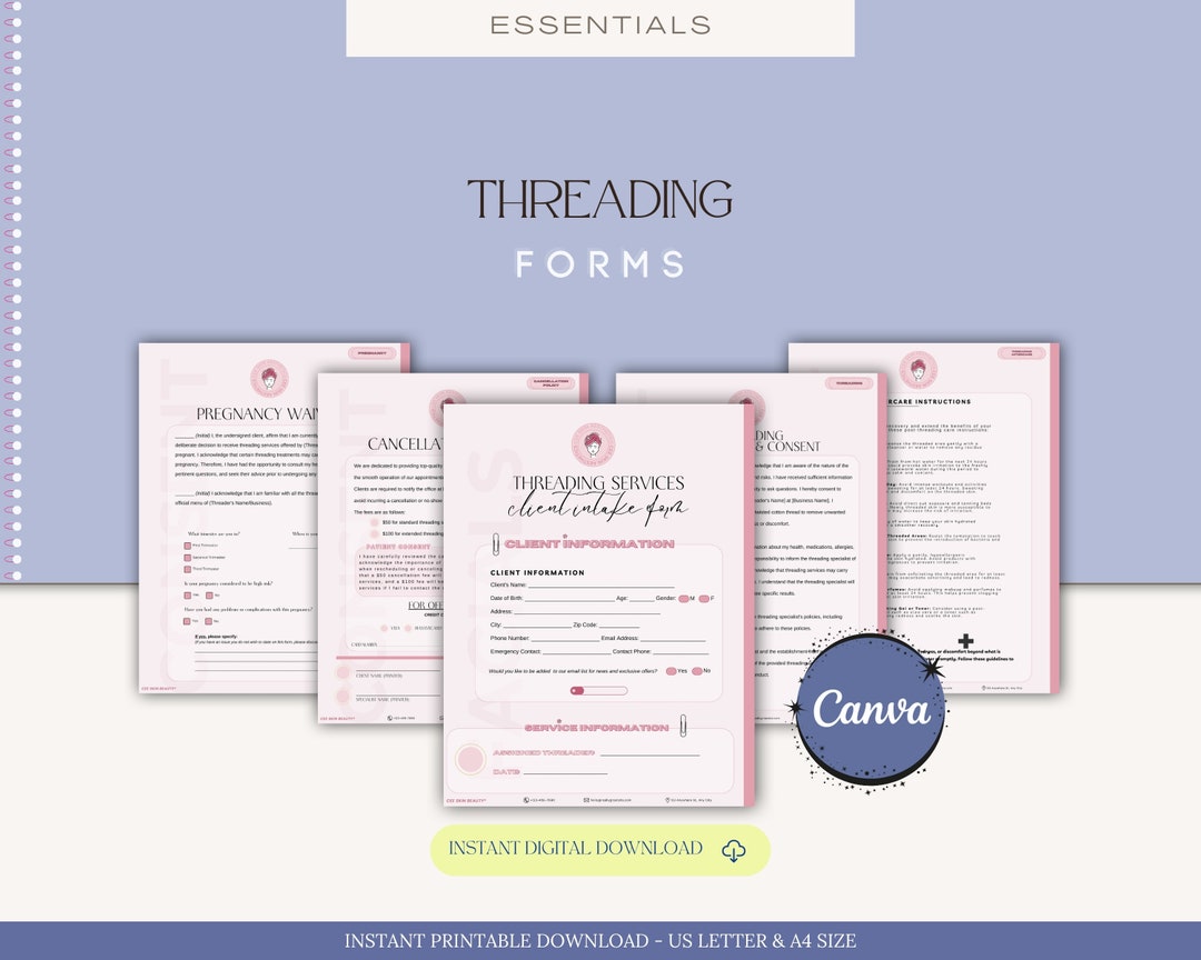 Threading Treatment Forms, Threading Intake Form, Skincare Consent ...