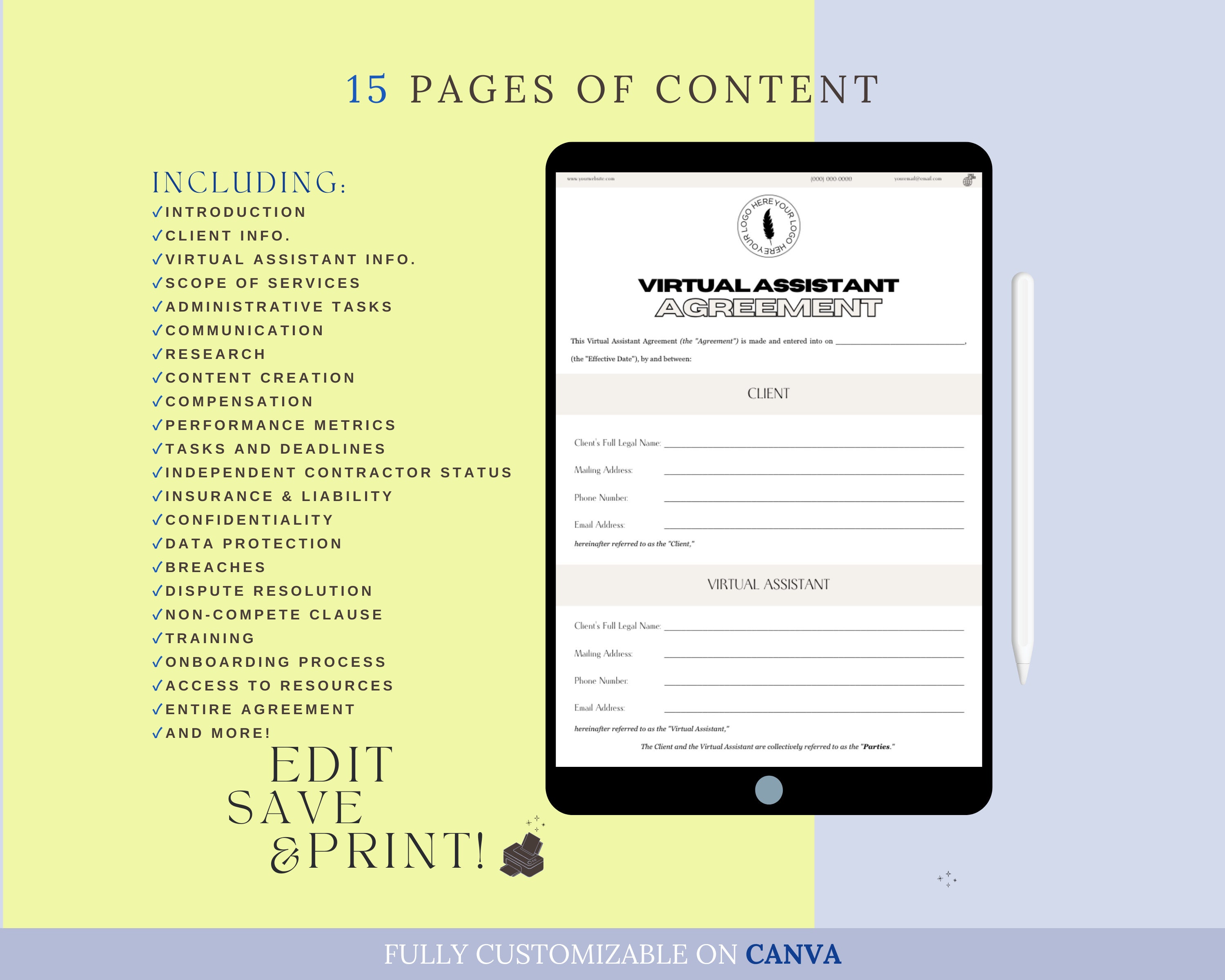 Virtual Assistant Contract Template, Virtual Assistant Service ...