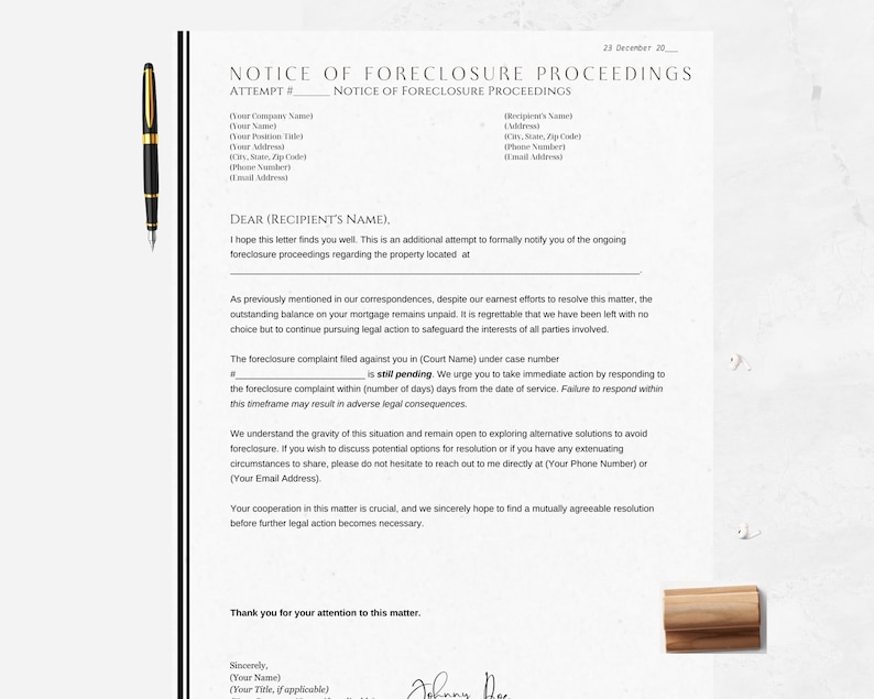 Foreclosure Proceedings Correspondence Kit, Notice of Intent to ...