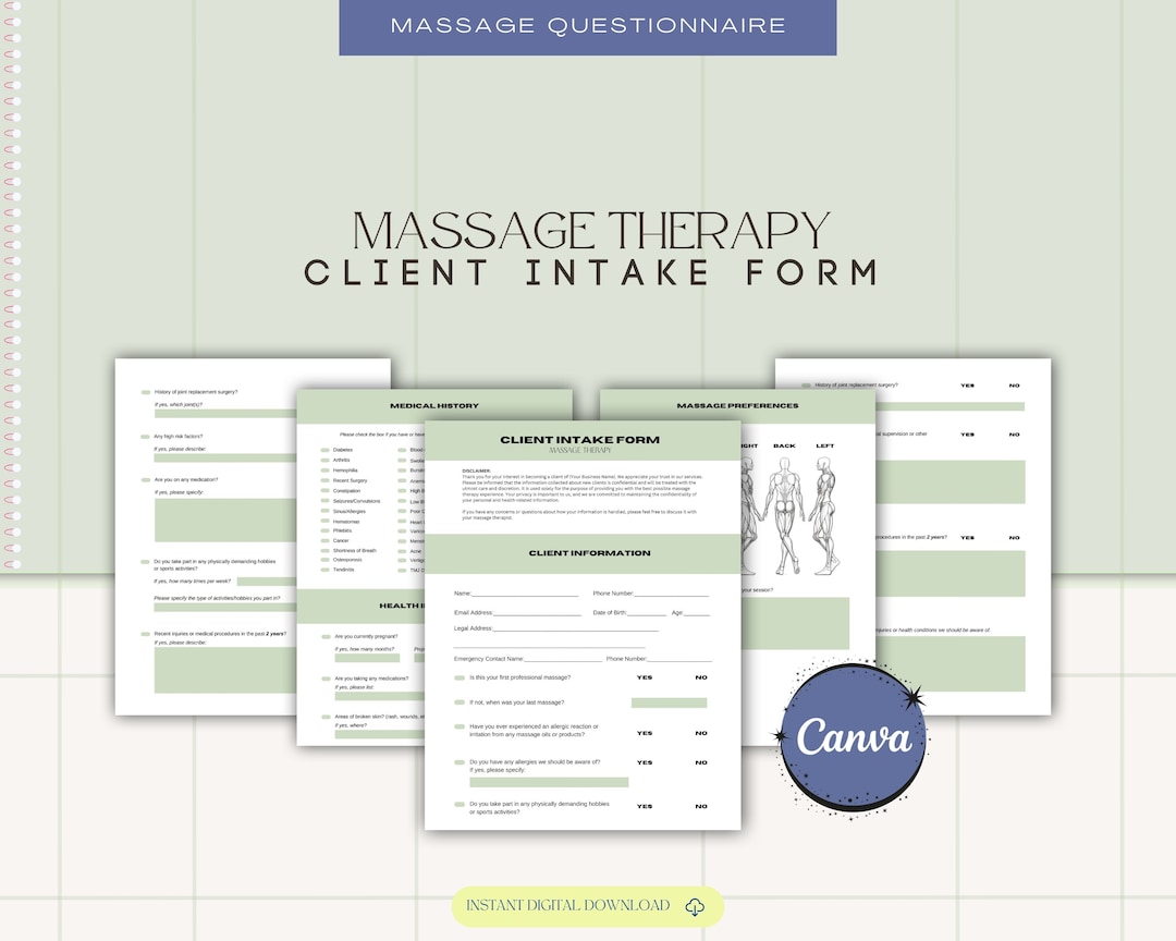 Massage Therapy Client Onboarding Questionnaire,massage Client Intake ...