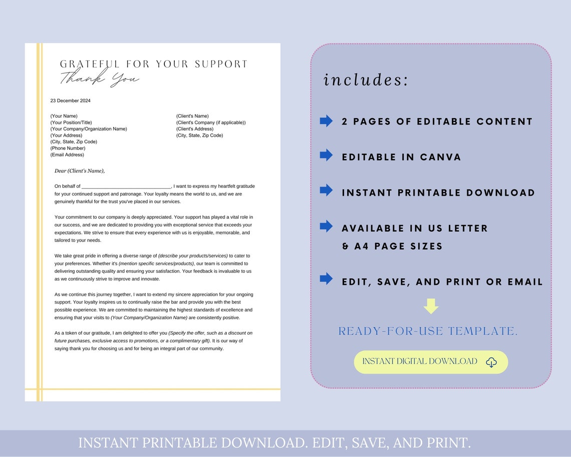 General Client Thank You Letter Template, Client Gratitude Letter ...