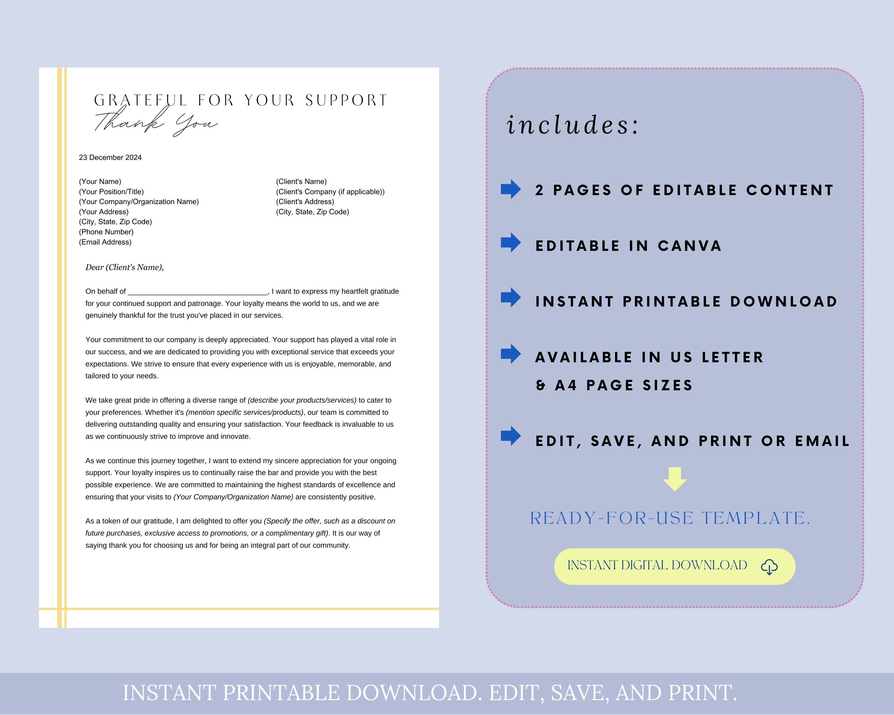 General Client Thank You Letter Template, Client Gratitude Letter ...