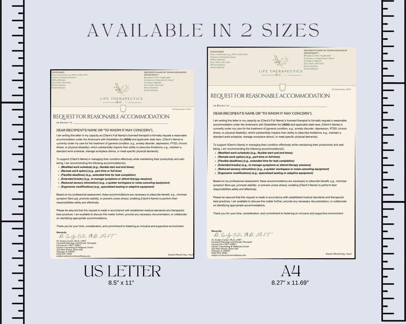 Reasonable Accommodation Letter for Therapy Office and Counselors, Reasonable Accommodation ...