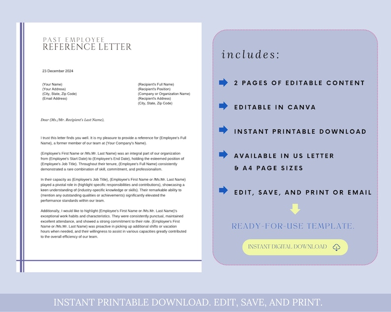 Past Employee Reference Letter, Letter of Recommendation, Job Referral ...