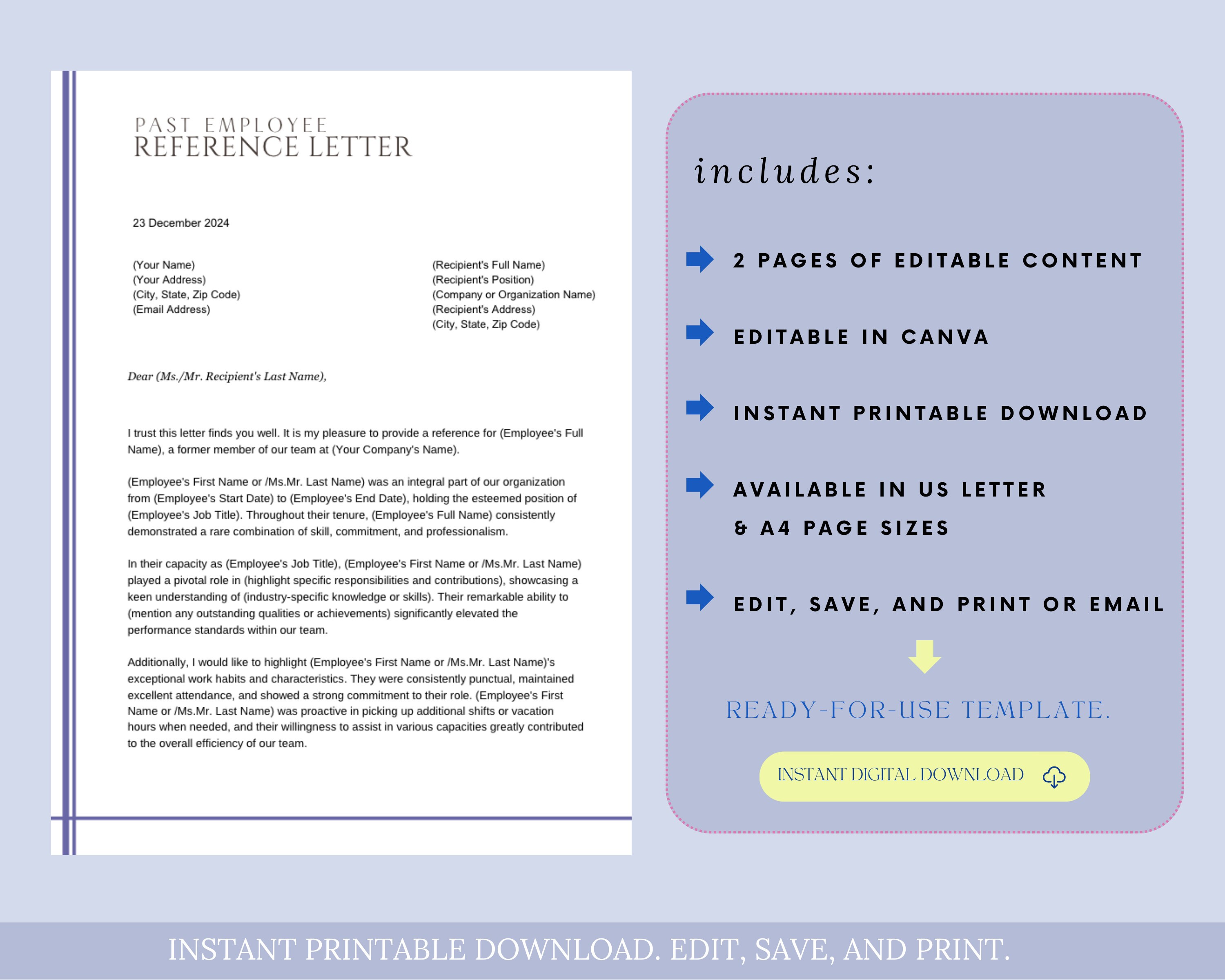 Past Employee Reference Letter, Letter of Recommendation, Job Referral ...