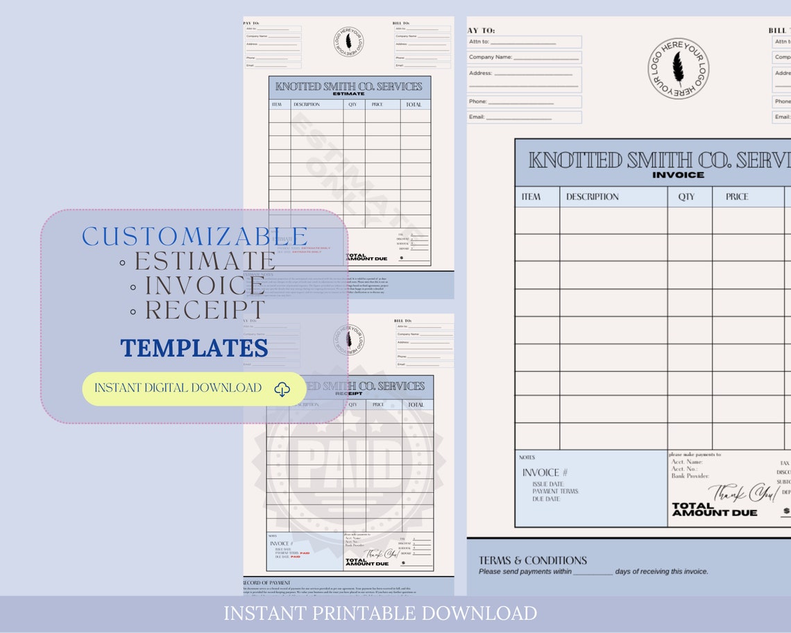 Invoice Template, Estimate Template, Receipt Template, Business Invoice ...