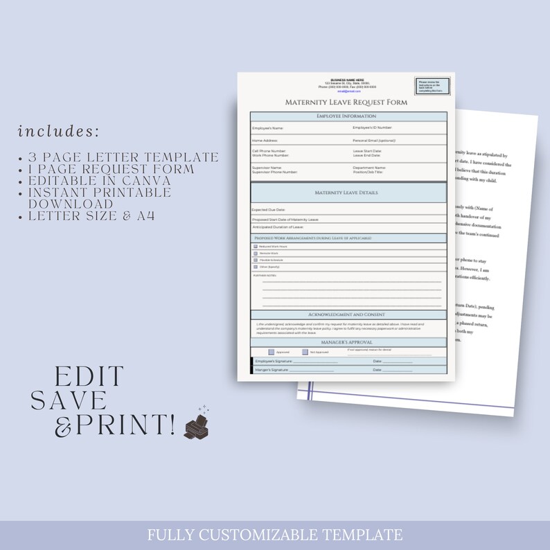 Maternity Leave Request Letter, Request Form, Maternity Leave, Leave of ...