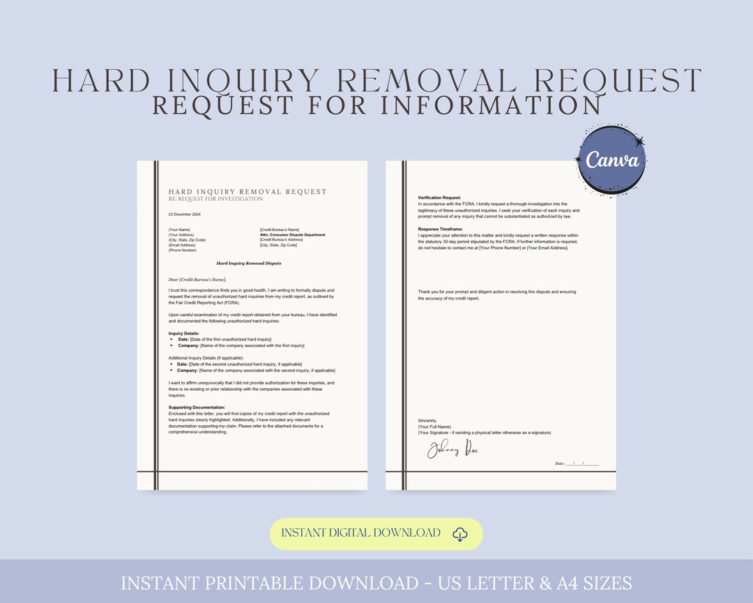 Hard Inquiry Removal Request, Request for Investigation Dispute Letter ...