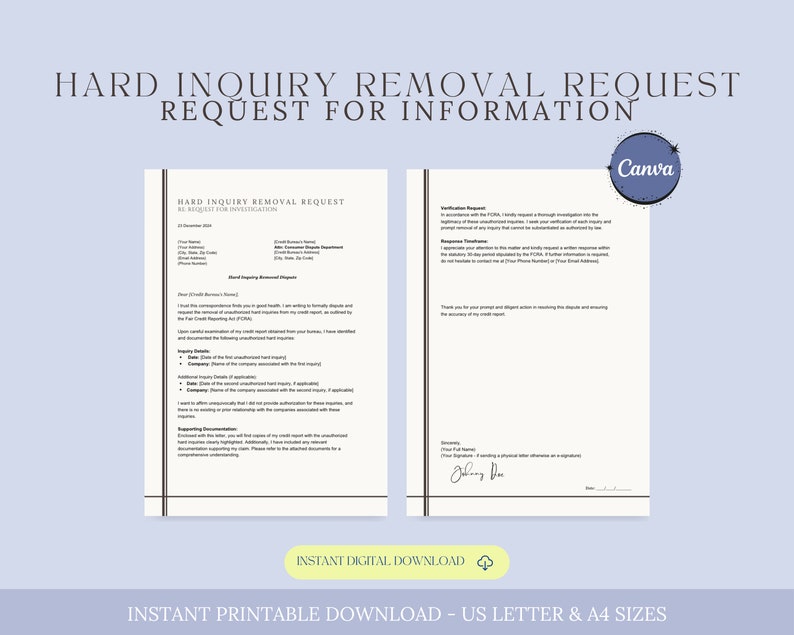 Hard Inquiry Removal Request, Request for Investigation Dispute Letter ...