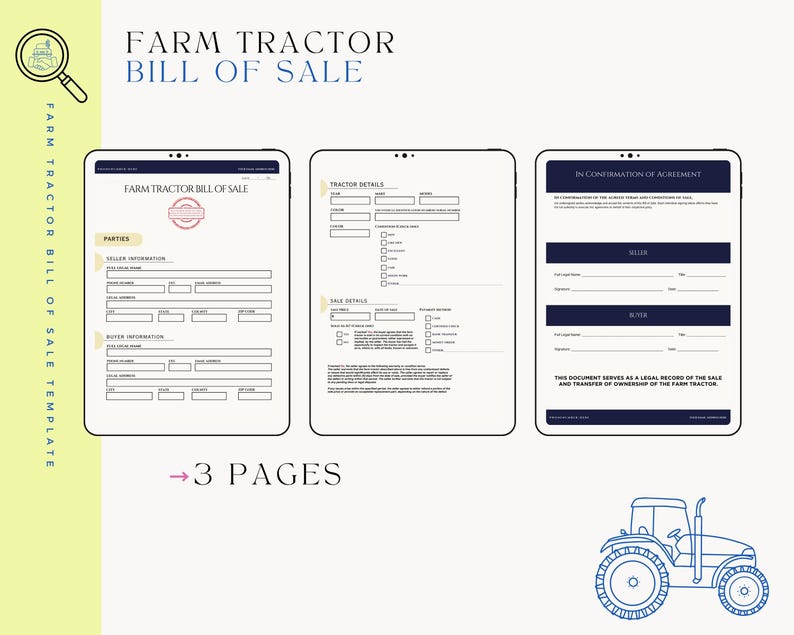 Editable Farm Tractor Bill of Sale Template, Editable Bill of Sale ...