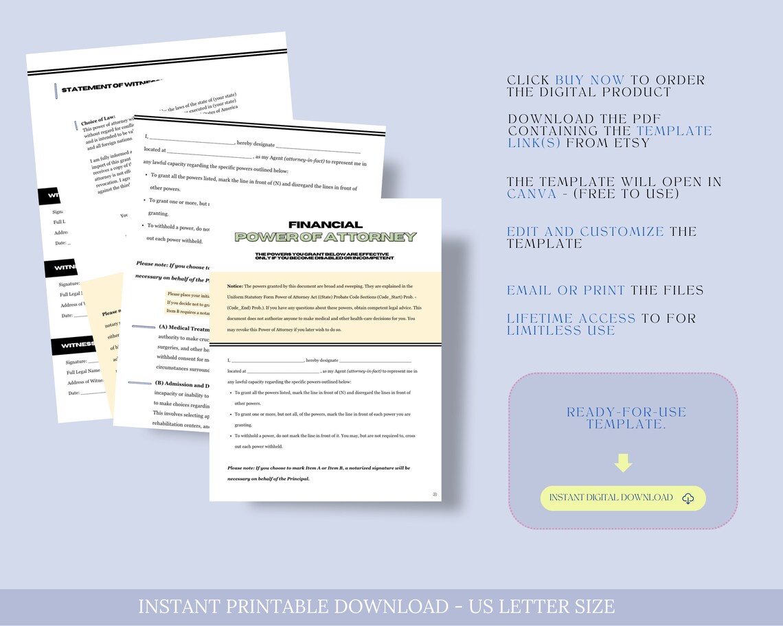 Financial Power of Attorney Template, POA Form, Financial Power of ...