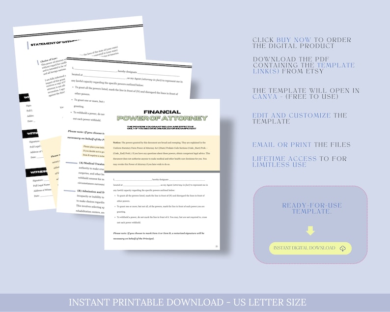Financial Power of Attorney Template, POA Form, Financial Power of ...