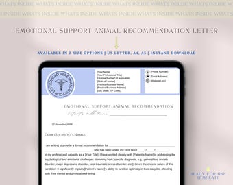 Emotional Support Animal Letter Template, ESA Letter Template, ESA ...