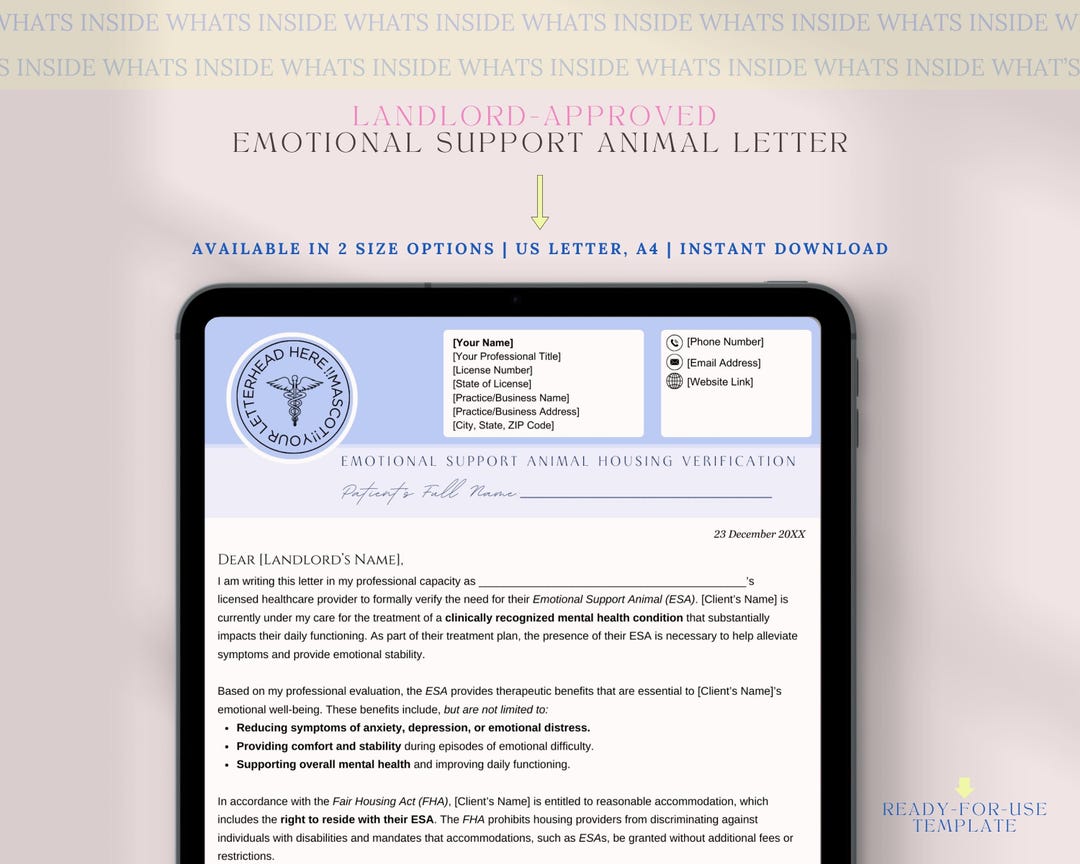 Landlord-approved Emotional Support Animal Letter Template ...